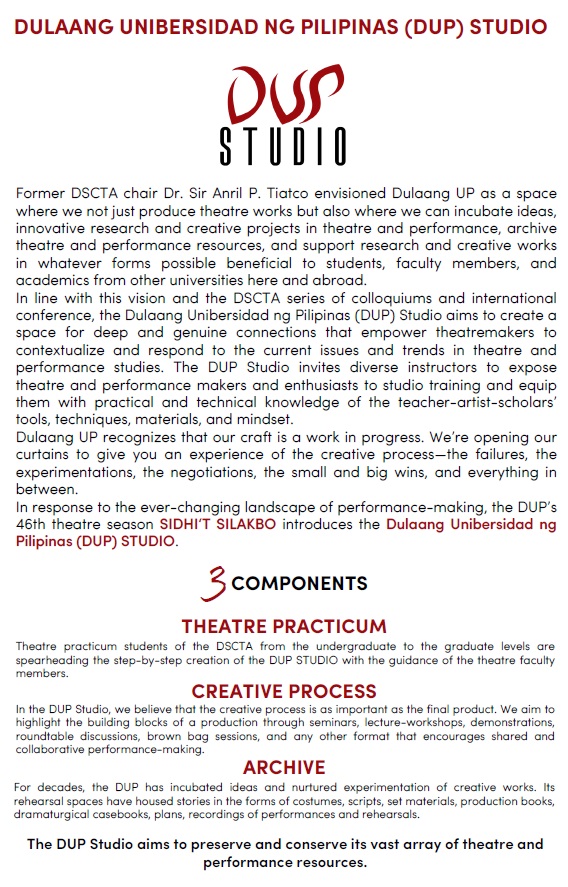 Dulaang Unibersidad ng Pilipinas (DUP) STUDIO – Olive Nieto